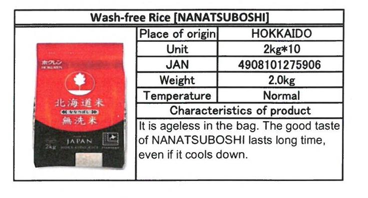 Tanesei Trading › *TL-1060 HOKUREN MUSENNMAI NANATSUBOSHI (PRE-WASHED RICE)